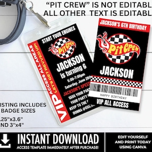 Pit Crew Badge-invite, Cars Birthday Party, VIP All Access Badge,pit ...