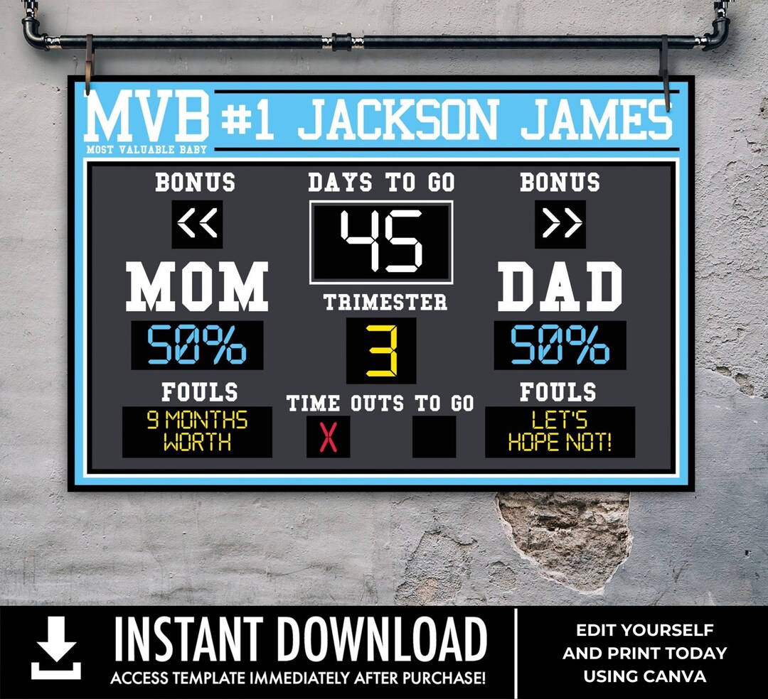 Baby Shower Scoreboard Printable 36"x24" Poster - Scoreboard Sign, Baby ...
