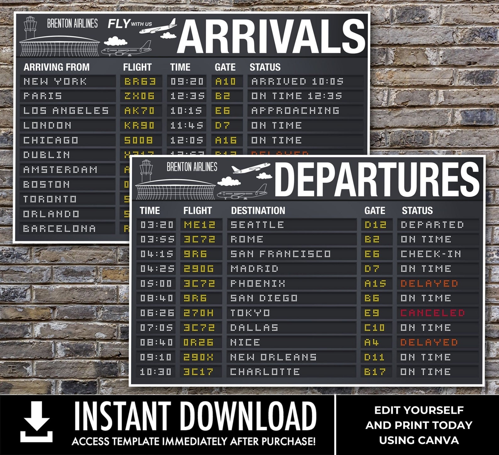 Airplane Party Poster, 48x36 Arrival & Departure TWO Sign Set, Airport ...
