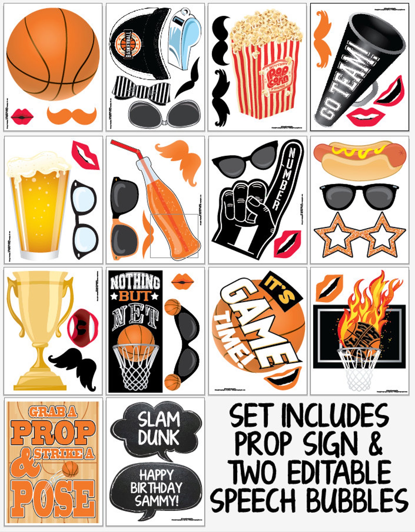 Basketball Photo Booth Props Basketball Party, Sports Party Basketball ...