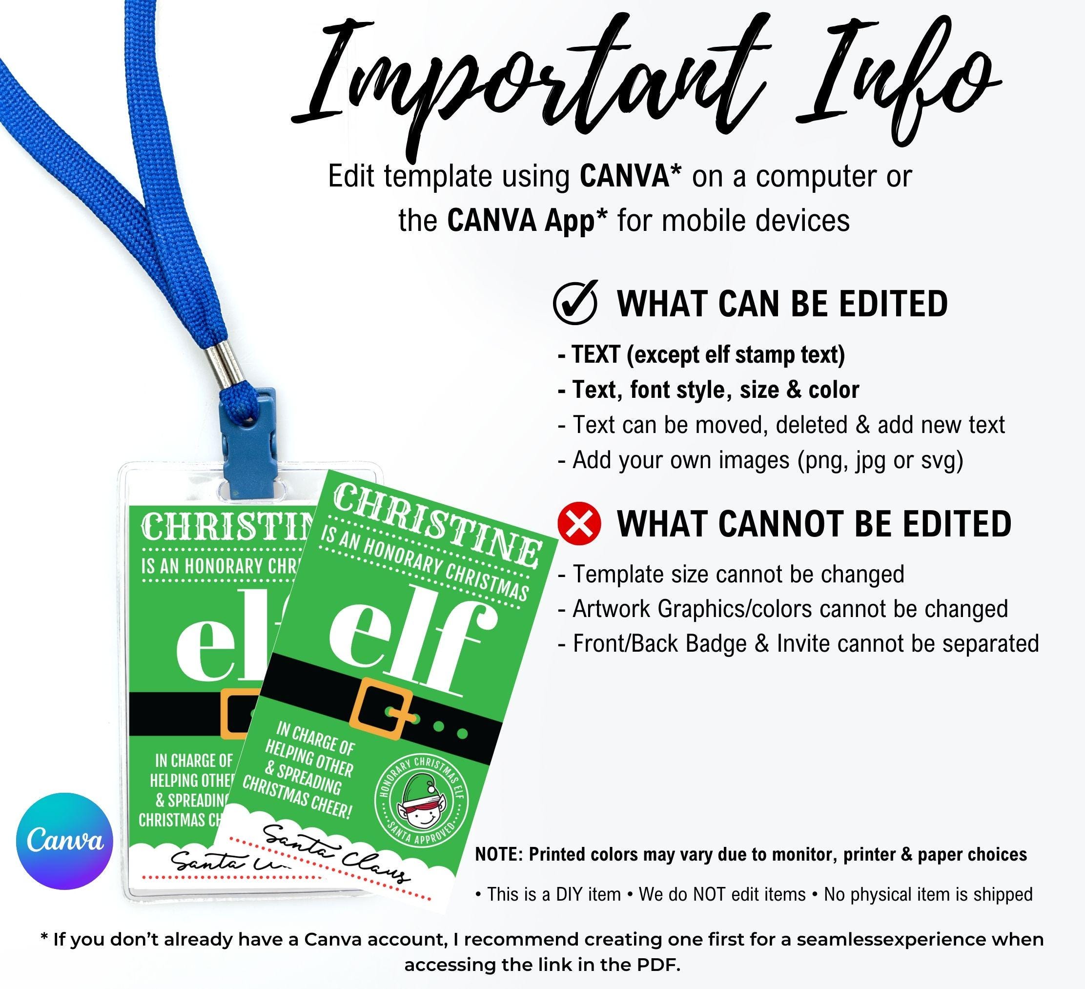 Christmas Elf Badge - Honorary Elf Badge, Elf Surveillance, Santa's ...