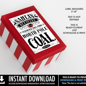 Christmas Coal 5x8 Label, Santa's North Pole Coal, Santa's Naughty List ...