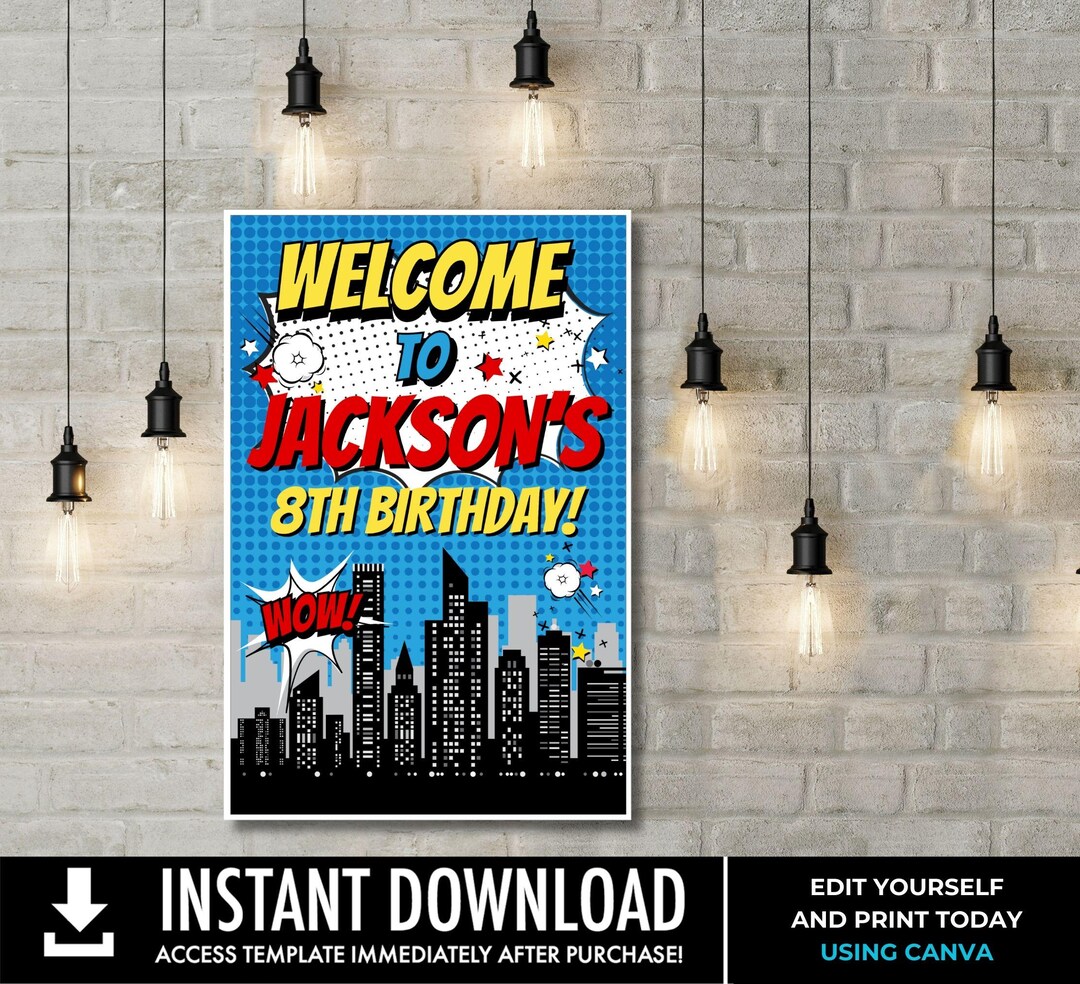 Superhero Welcome Sign, Superhero Birthday Party, Comic Book24x36 Sign ...