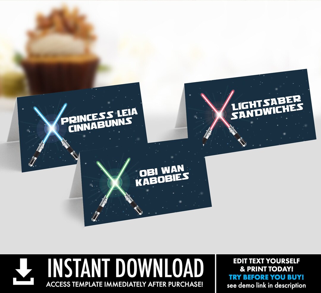 Lightsaber Food Labels, Star Wars Birthday Party, Buffet Tags, Table ...