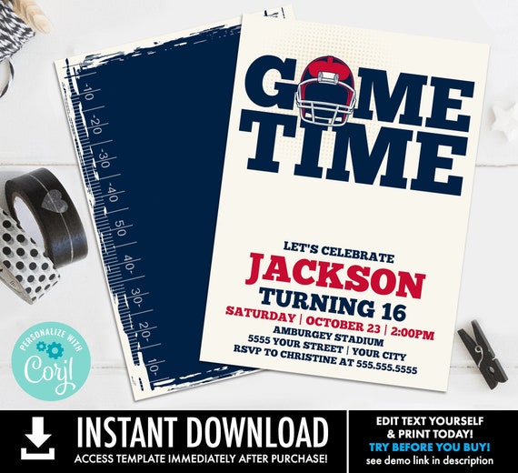 Football Party Invitation - It's Game Time, Football Invitation ...