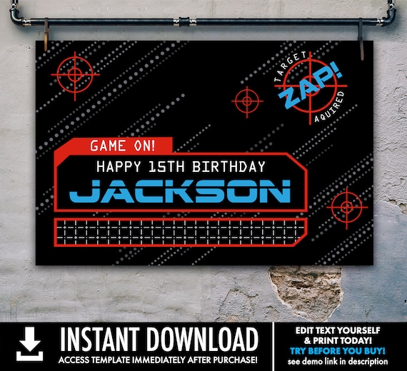 Laser Tag 36"x24" Sign/Poster/Banner, Laser Tag Birthday, Laser Tag ...
