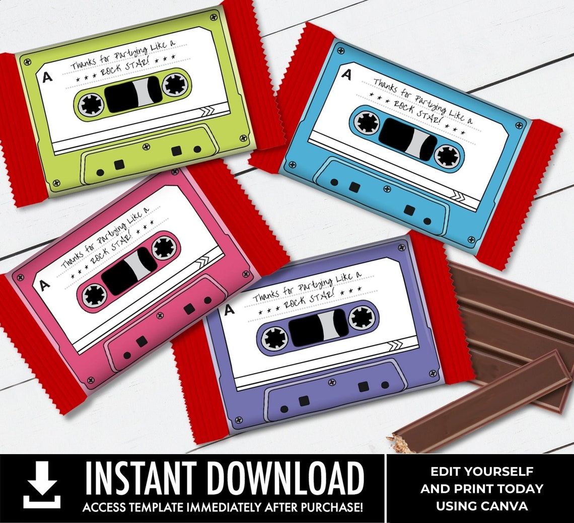 Cassette Tape Wafer Chocolate Candy Bar Label/wrap, Retro Party Favor ...