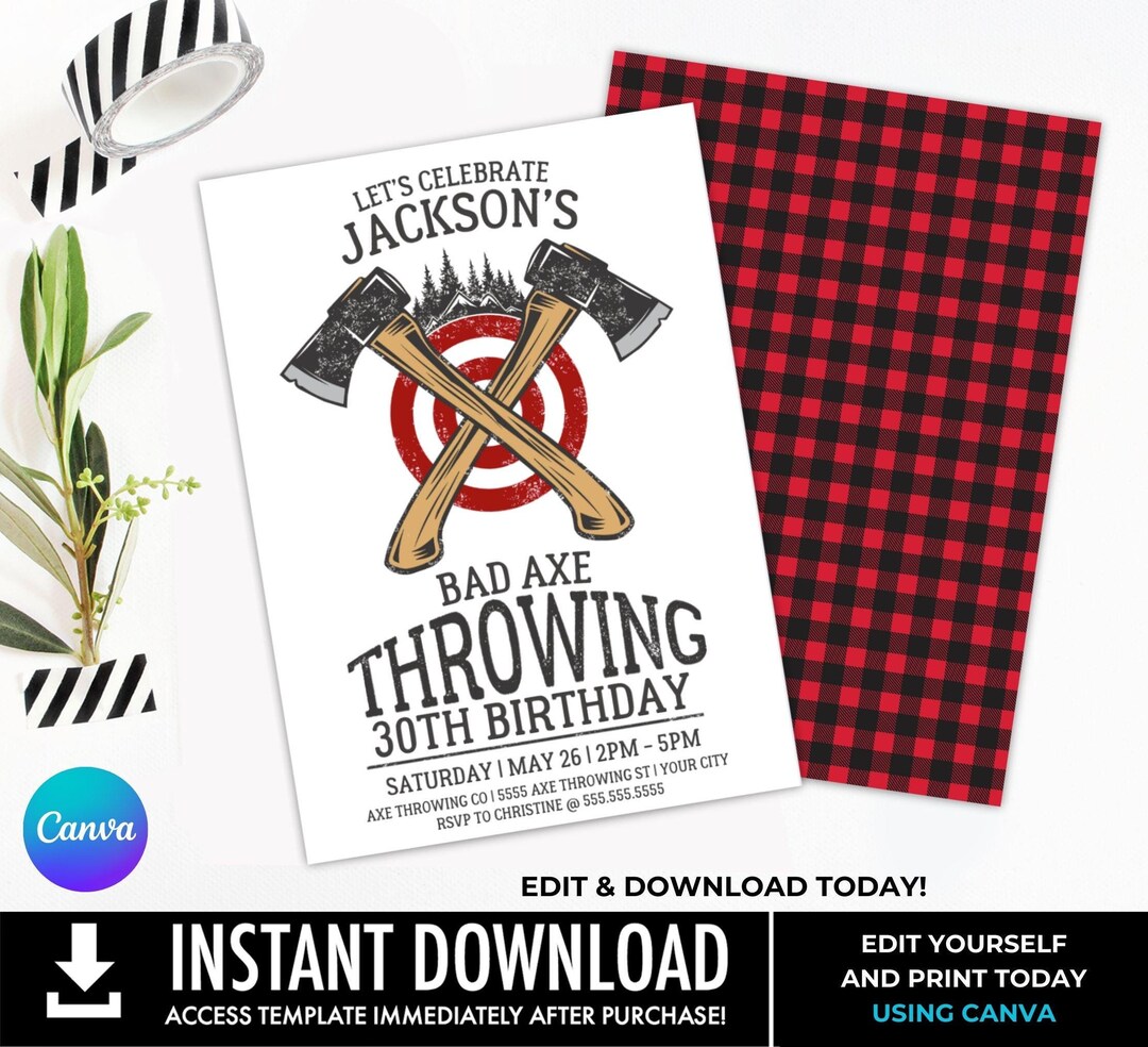 Axe Throwing Party Invitation - Bad Axe Birthday,axe Throwing Invite ...