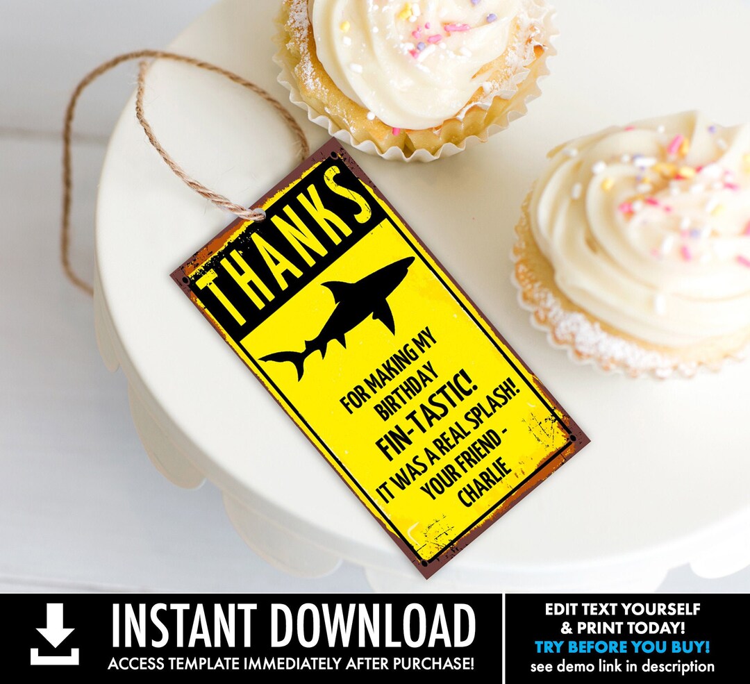 Shark Favor Tag - Shark Party Favor Tag Shark Zone, Gift Tag | Self ...