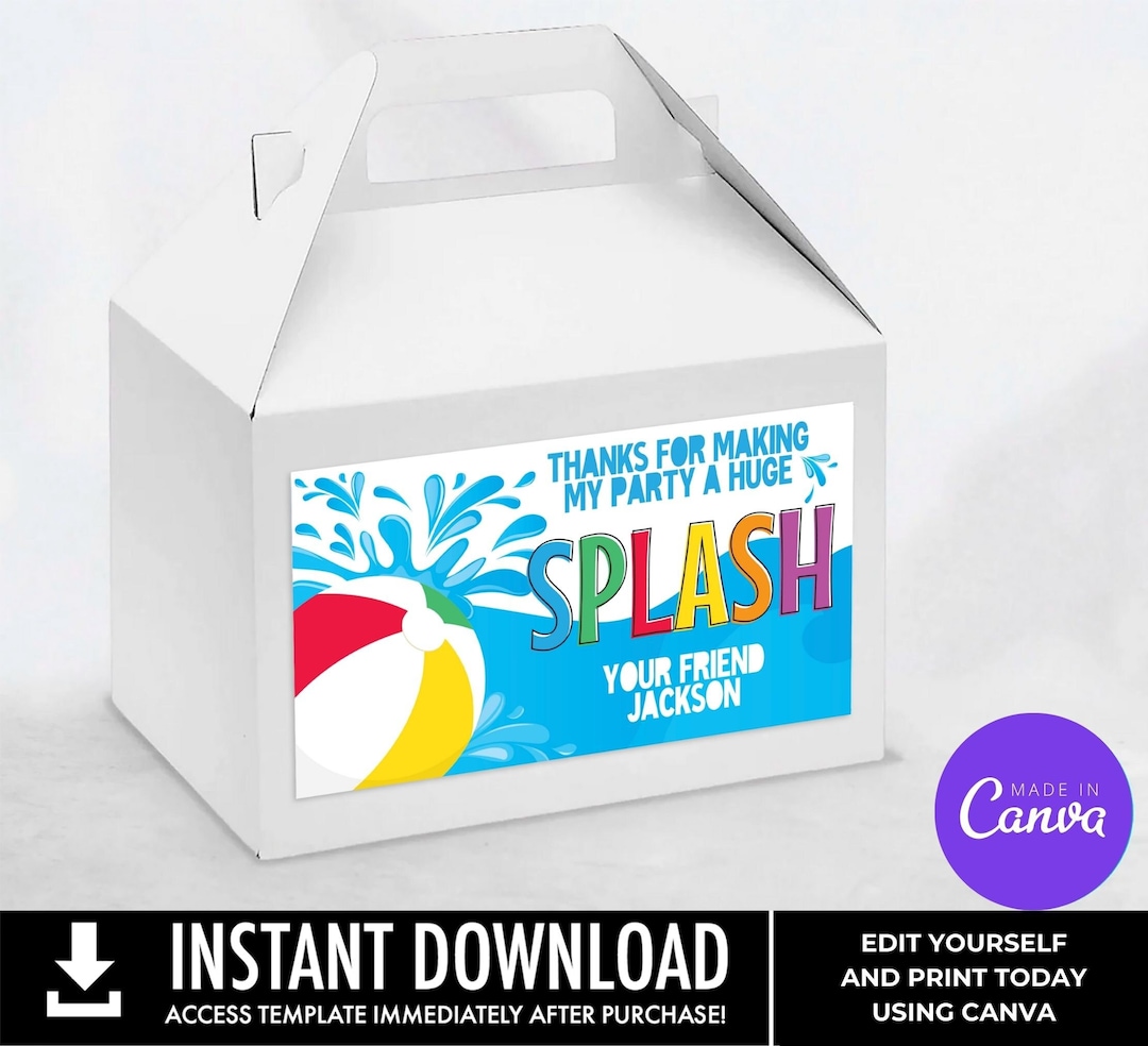 Editable Pool Party Gable Box Favor Labels,pool Party Birthday Gable ...