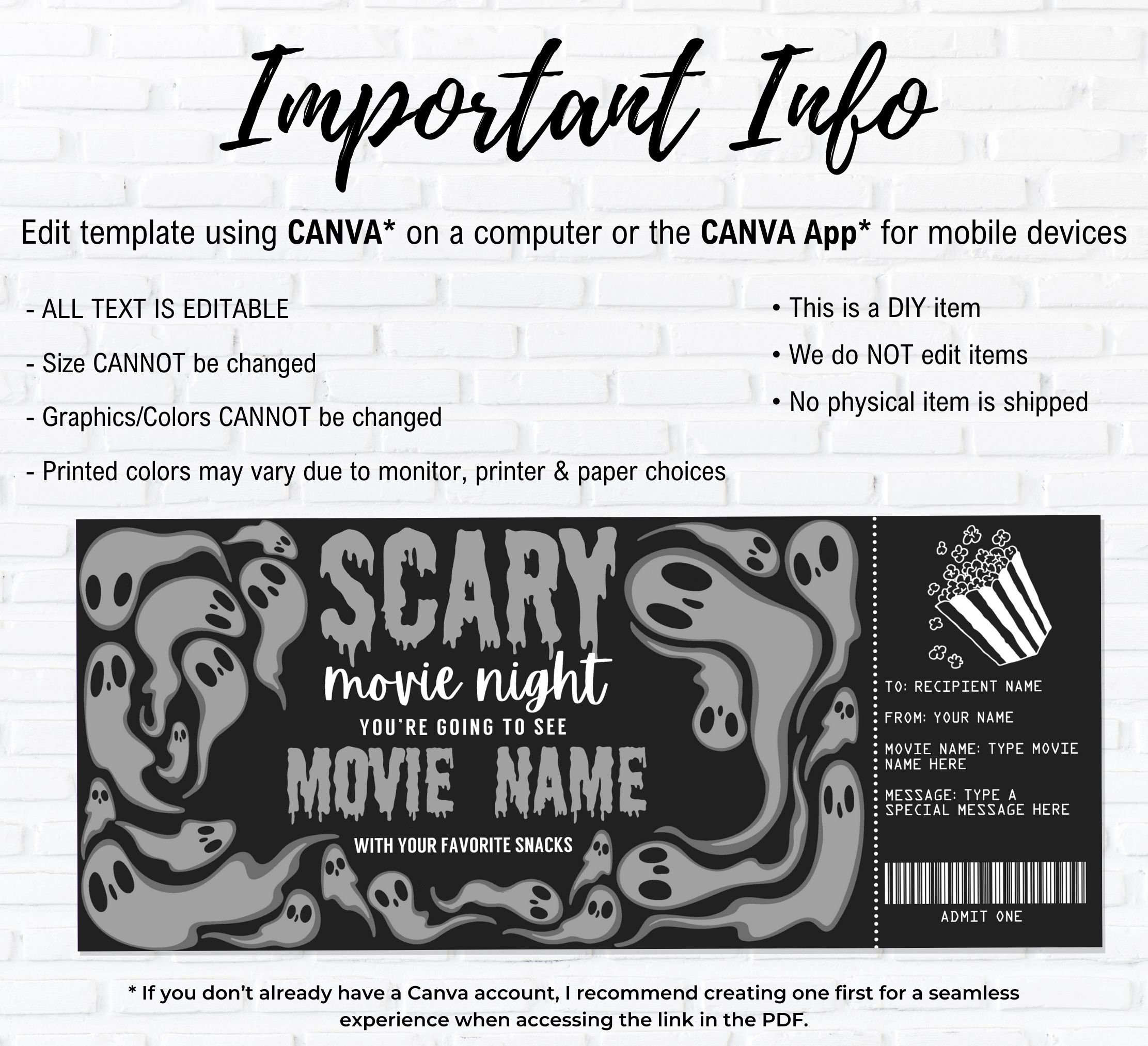 Halloween Scary Movie Night Mini Tickets, Spooky Movie Night Party ...