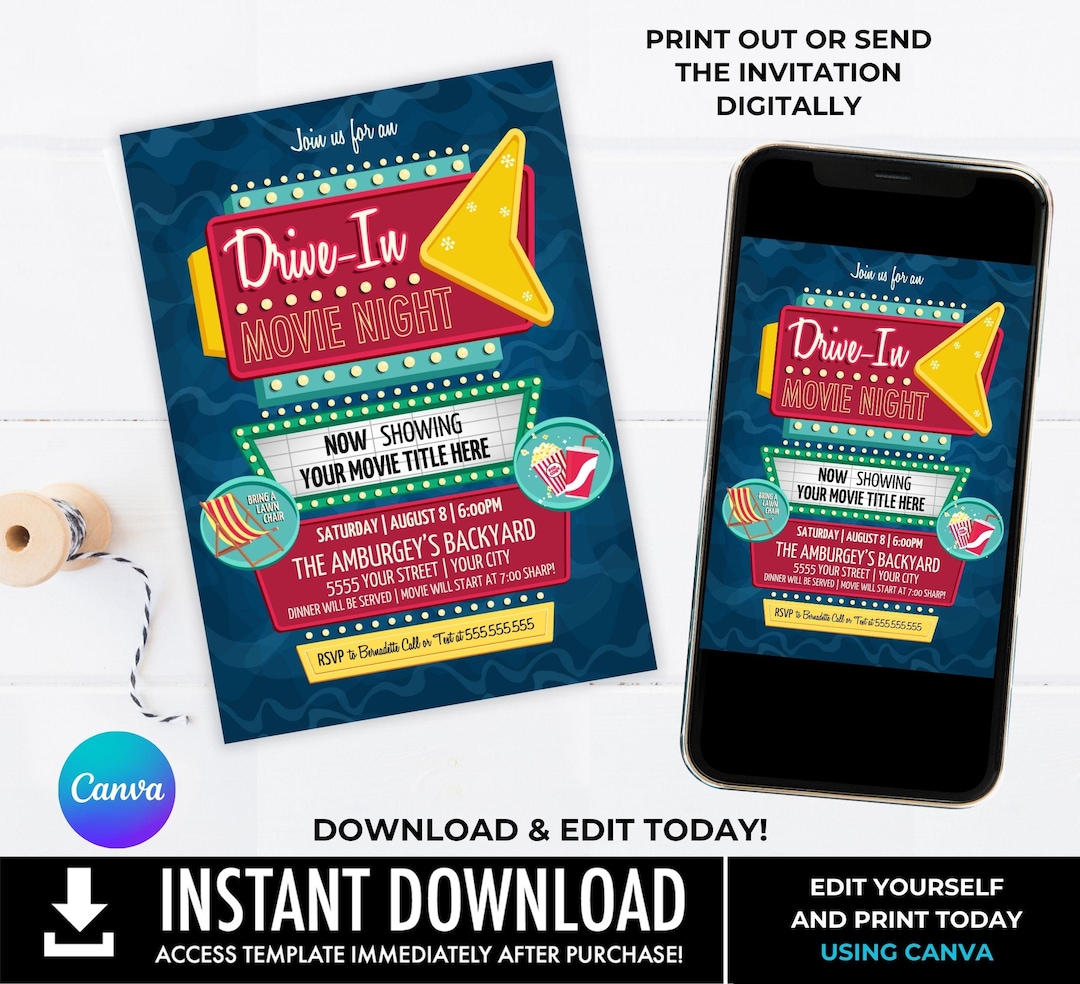 Drive-in Movie Night Invitation, Backyard Movie Night, Birthday Outdoor ...