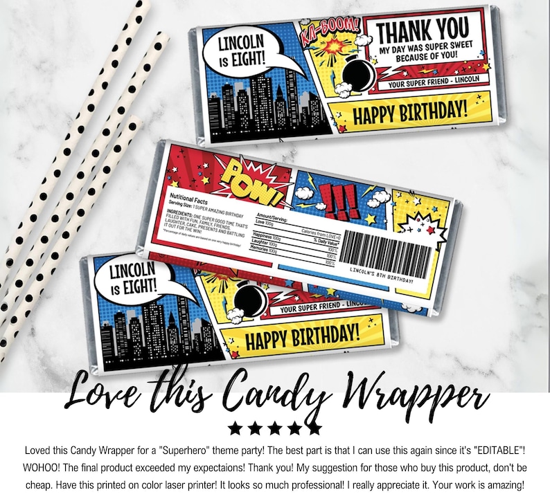 Superhero Chocolate Bar Wrapper Template, Superhero Birthday Party ...