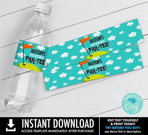 Mini Golf Party Water Bottle Label, Hole in One Party, Golf Party ...
