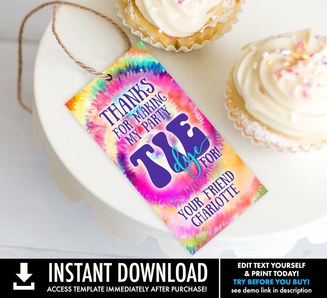 Tie Dye Party Favor Tag Hippie Birthday Party Tie Dye Gift - Etsy