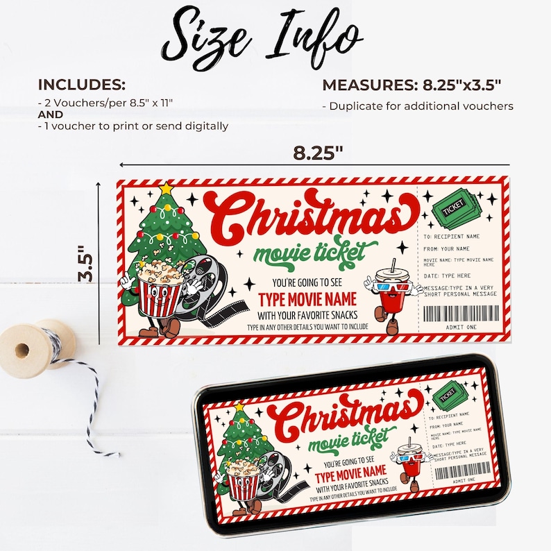Retro Christmas Movie Tickets, Movie Tickets, Movie Night Gift Voucher ...