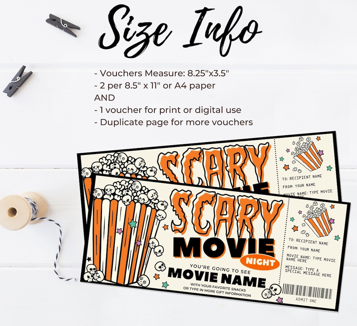 Halloween Scary Movie Night Ticket, Gift Certificate, Movie Ticket ...
