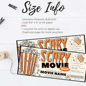 Halloween Scary Movie Night Ticket, Gift Certificate, Movie Ticket ...