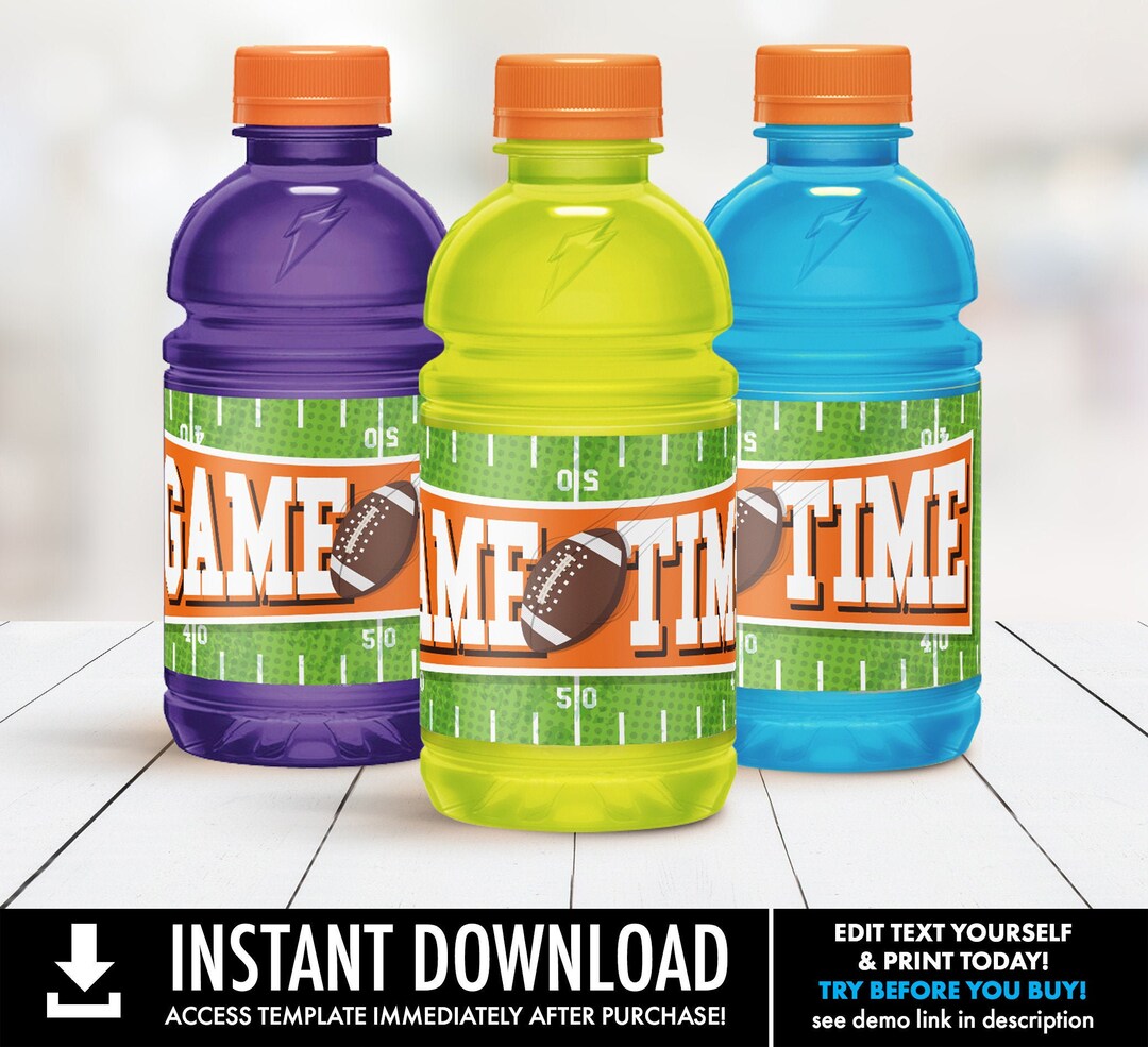 Football 12oz Sports Drink Wrapper, Bowl Party, Football Drink Label ...