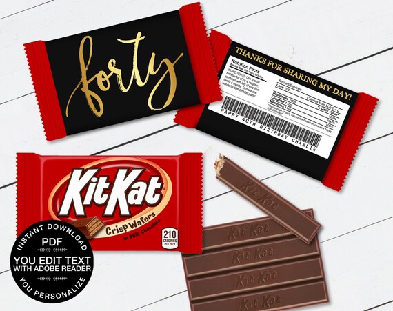 40th Birthday Kit Kat Candy Bar Label/Wrapper - 40th Party Favor | Pre ...