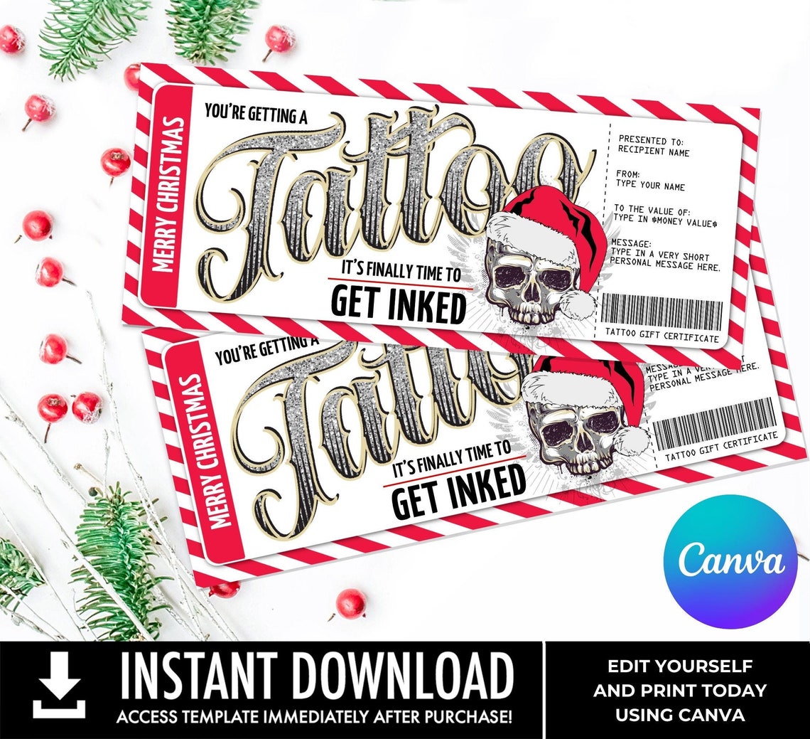 Christmas Tattoo Gift Certificate, Finally Time to Get Inked Gift ...