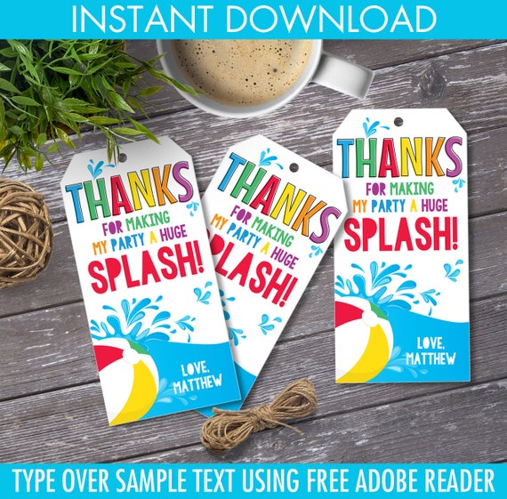 Pool Party Favor Tag - Thank You Tags, Birthday Party Favors, Summer ...
