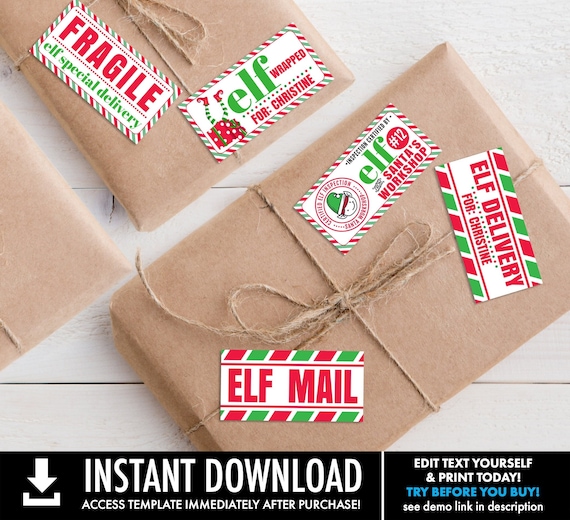Elf Labels, Christmas Delivery - Elf Stickers Bundle Set with EDITABLE ...