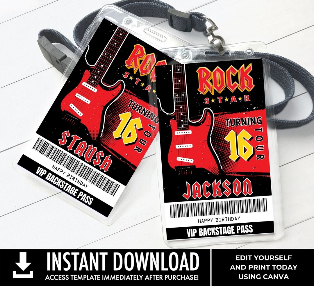 Rockstar Party VIP Badge, Party Like a Rockstar, Rock N Roll, Backstage ...