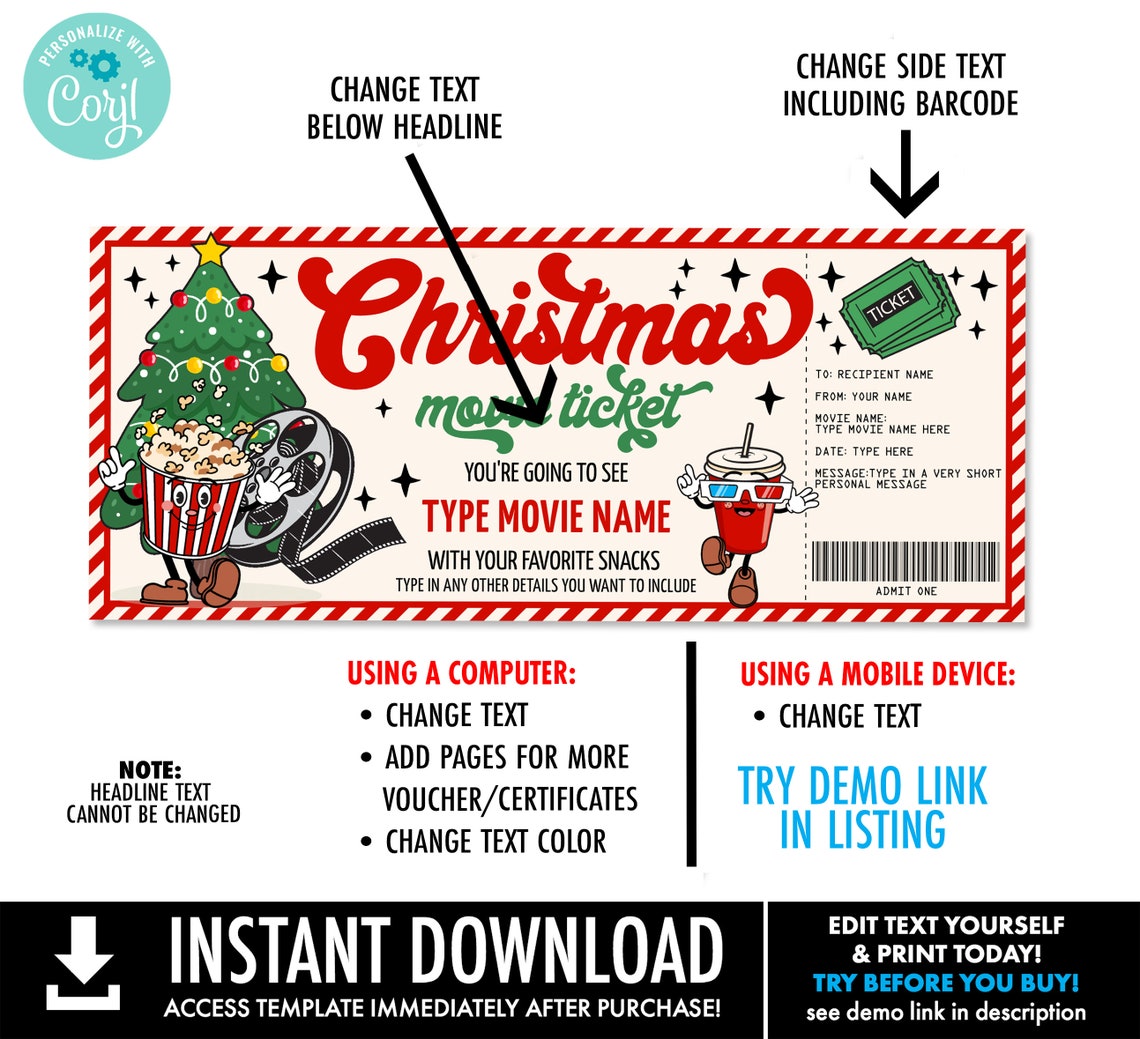 Retro Christmas Movie Tickets Movie Tickets Movie Night Gift - Etsy