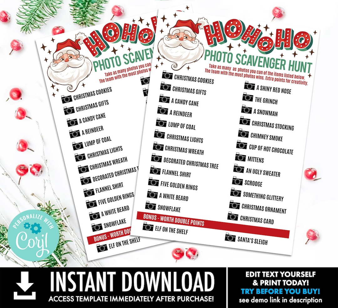 Christmas Photo Scavenger Hunt Game, Holiday Scavenger Hunt, Kids Party ...