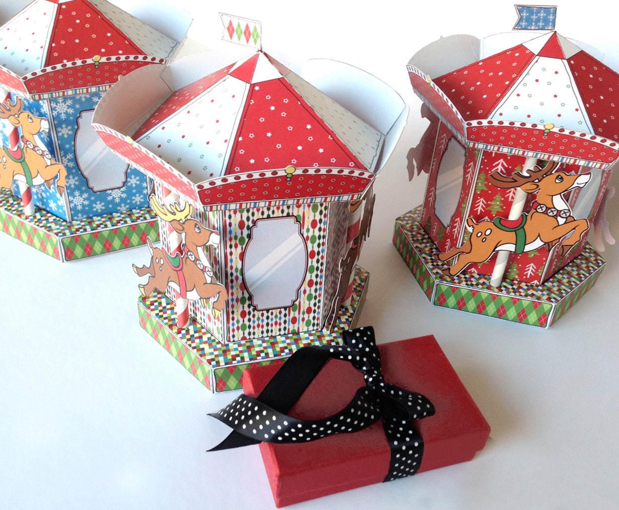 Christmas Printable Box Reindeer Carousel DIY Box | Etsy