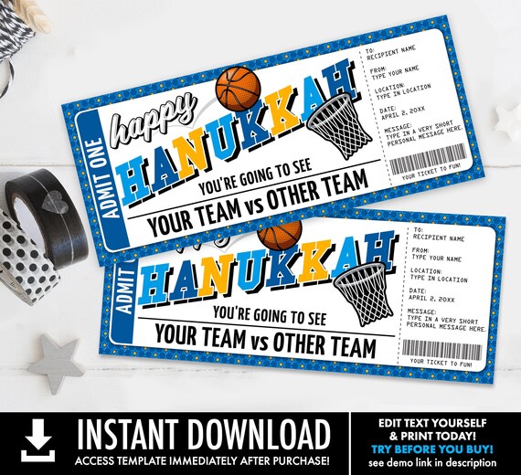 Basketball Ticket Hanukkah Gift - Surprise Game Ticket, Gift Voucher ...