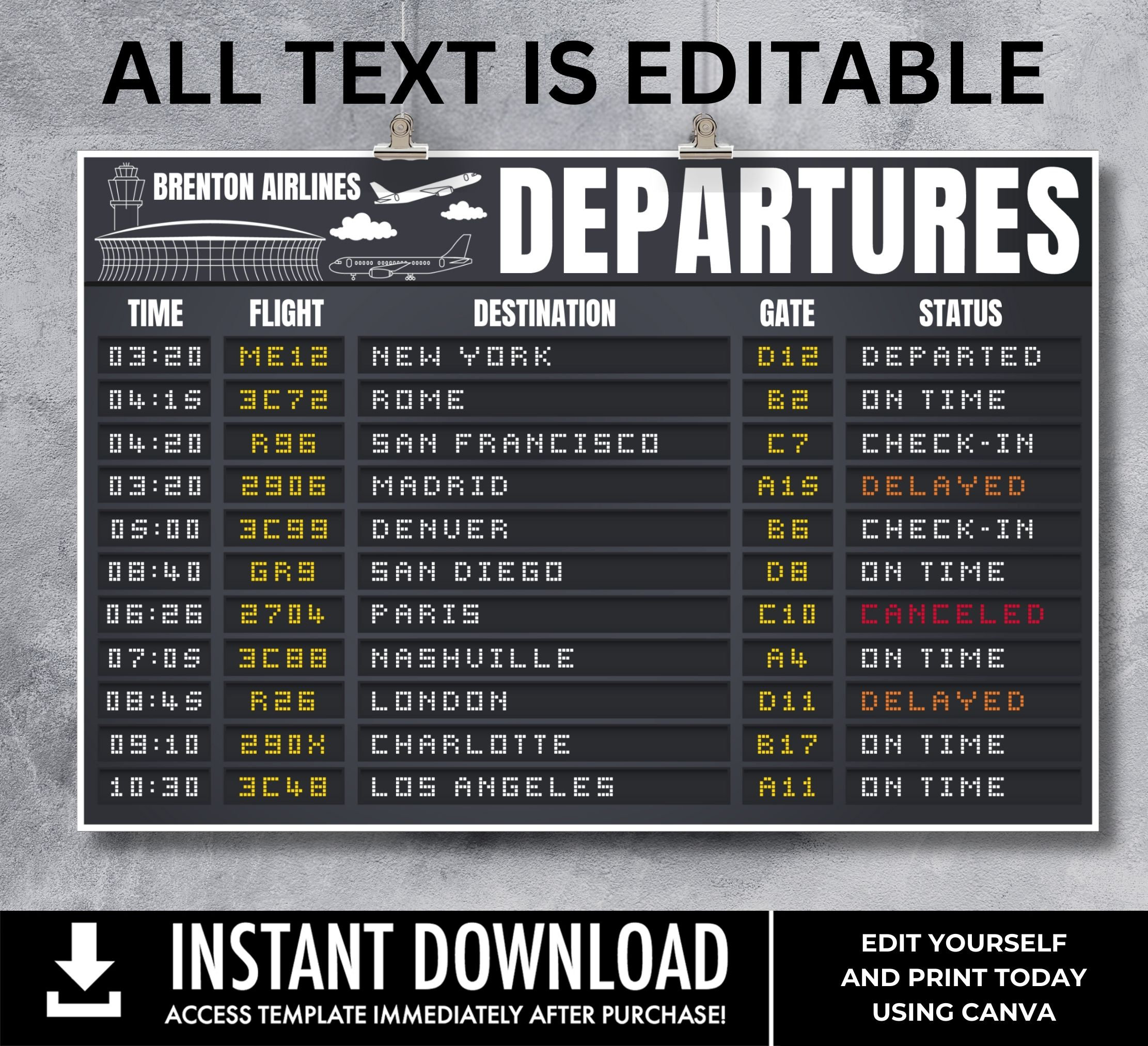 Airplane Party 36"x24" Poster - Departure Sign, Airport Terminal Sign ...
