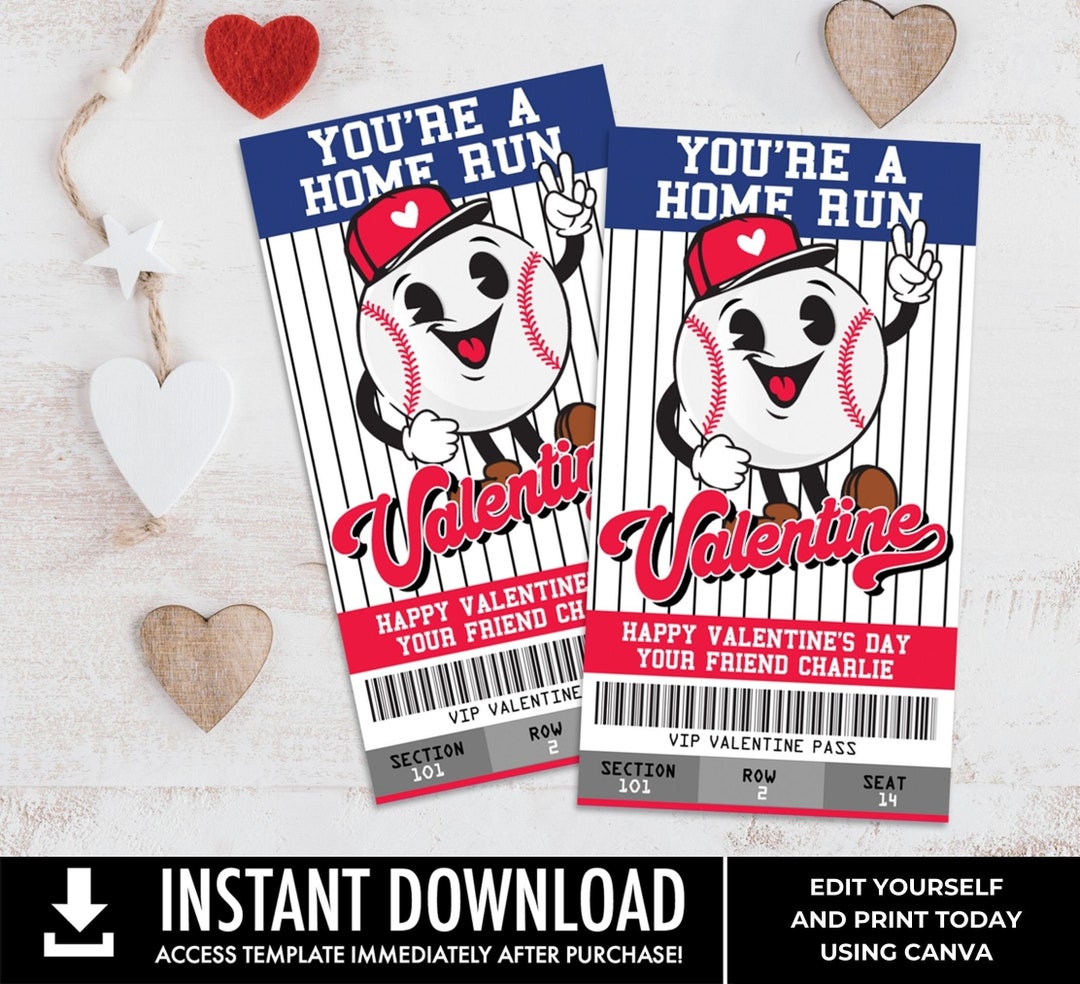 Baseball Valentine, Retro Baseball Kids Class Valentine, School ...