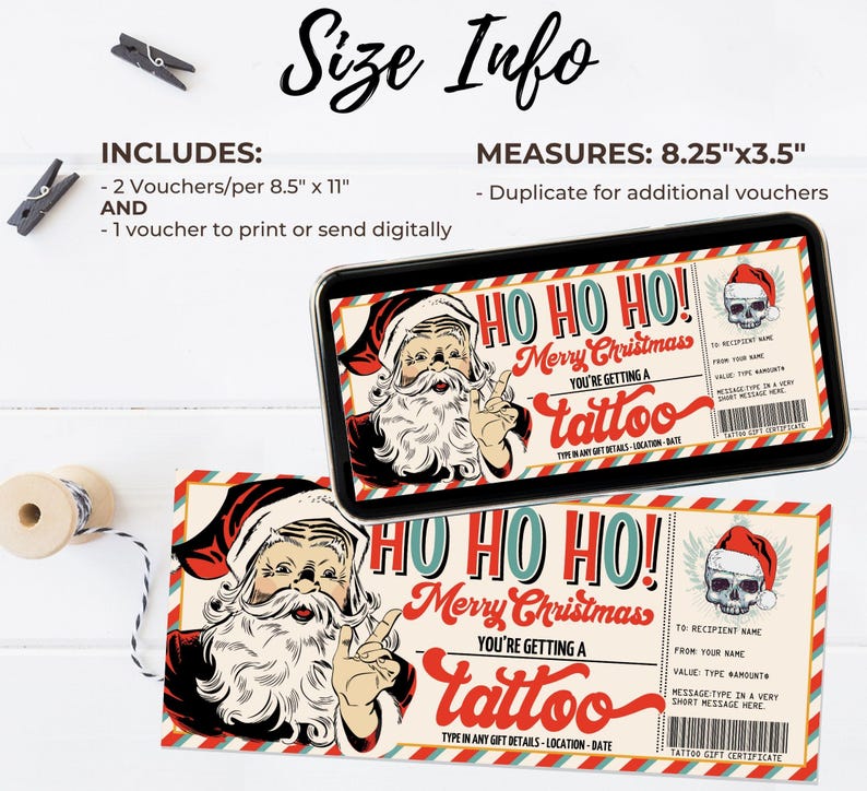 Christmas Tattoo Gift Certificate,time to Get Inked Gift Voucher,skull ...