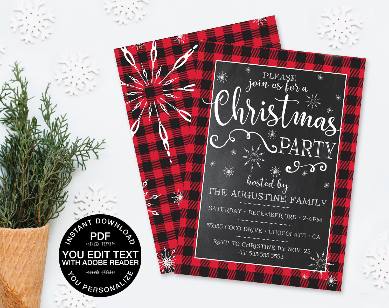 Christmas Party Invitation Buffalo Plaid Christmas Party | Etsy