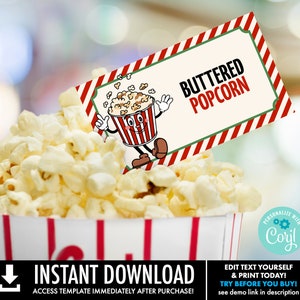 Retro Christmas Movie Popcorn Bar Labels, Popcorn Toppings Signs,retro ...