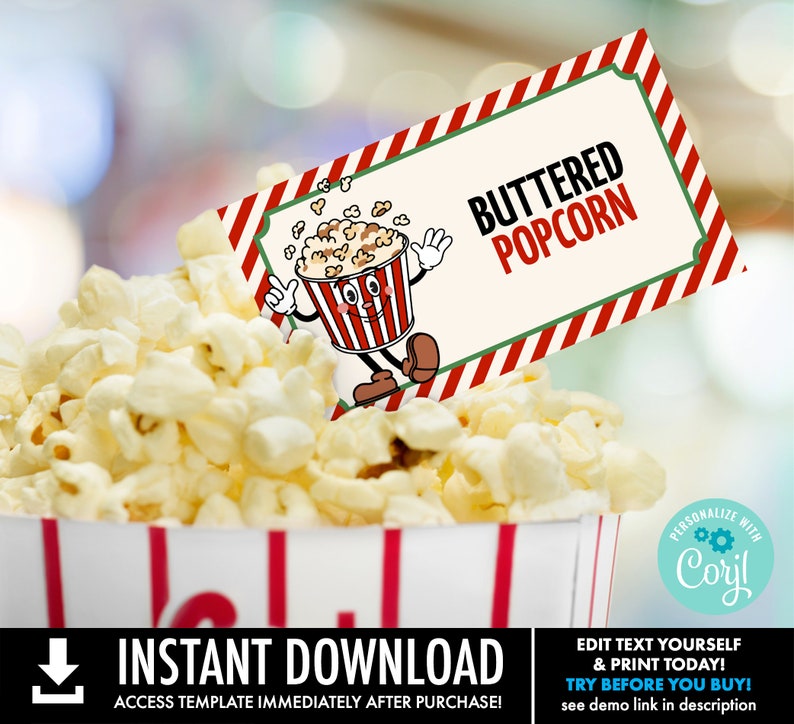 Retro Christmas Movie Popcorn Bar Labels Popcorn Toppings - Etsy