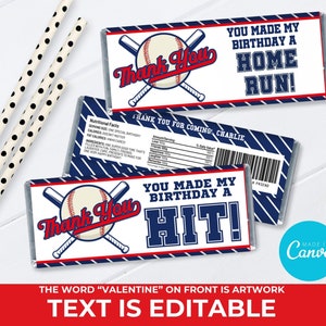 Baseball Candy Bar Label/wrapper, Baseball Birthday Party, Party Favor ...