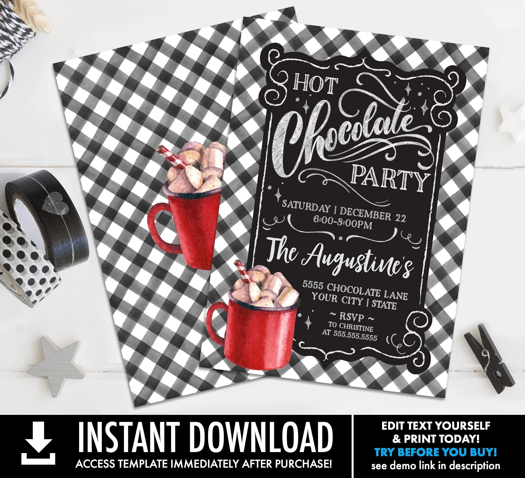 Hot Chocolate Party Invitation Hot Chocolate Barhot Cocoa | Etsy