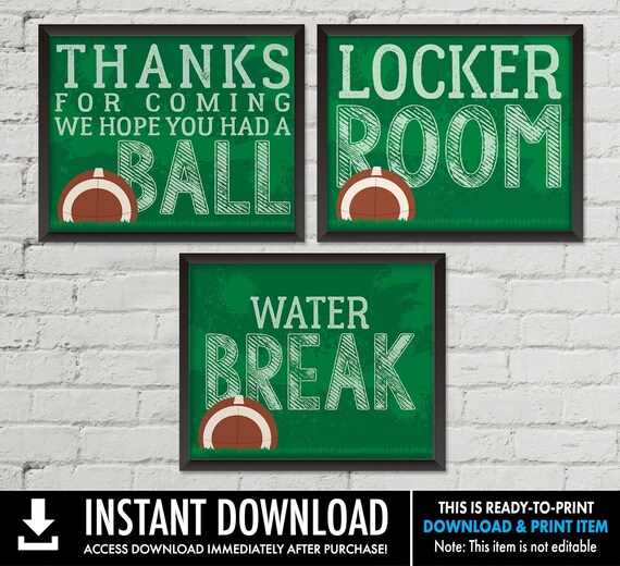Football 8x10 Sign Set - Water Break Sign, Locker Room Sign,Thanks for ...