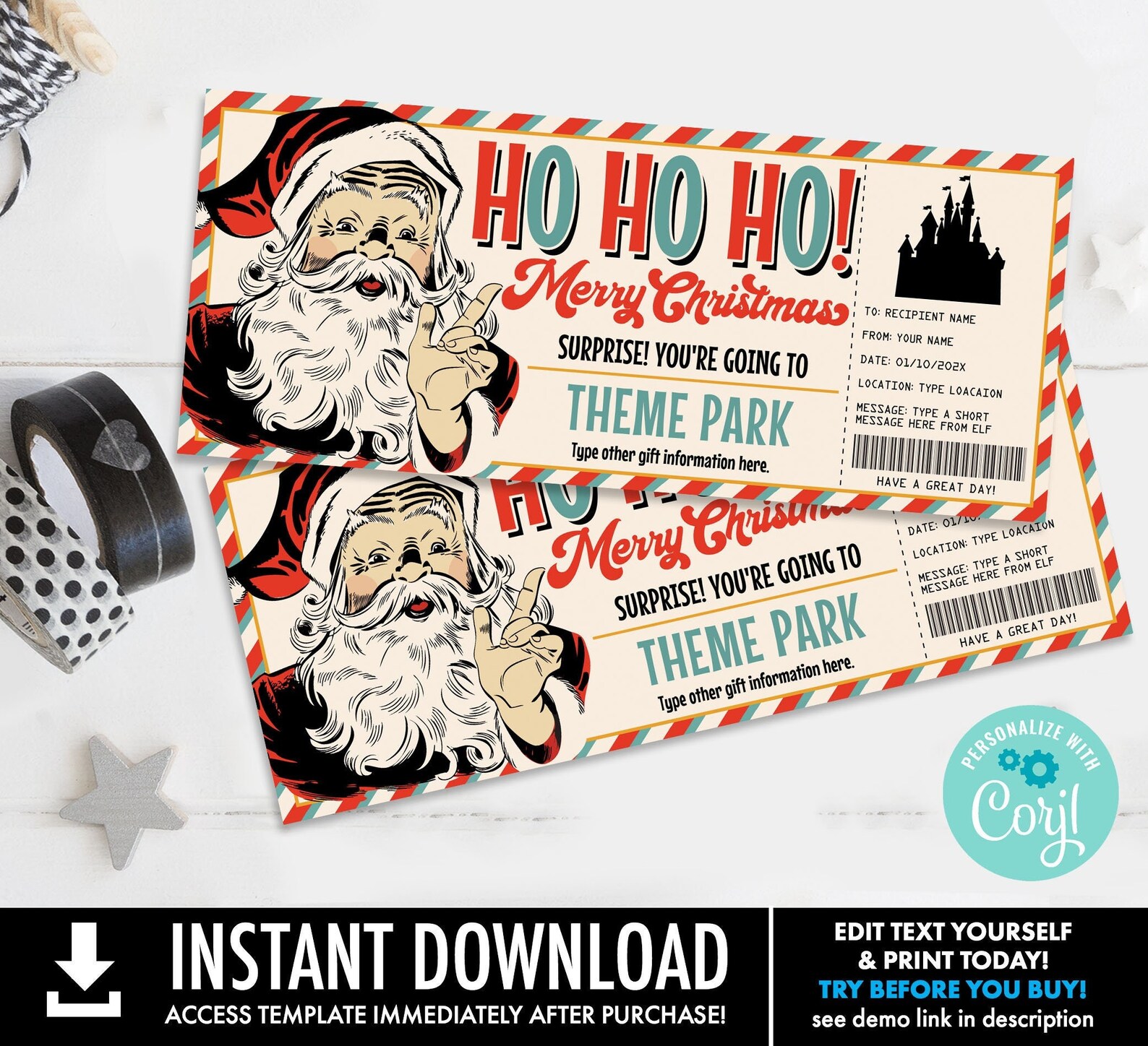 Santa Theme Park Gift Certificate Theme Park Gift Ticket - Etsy
