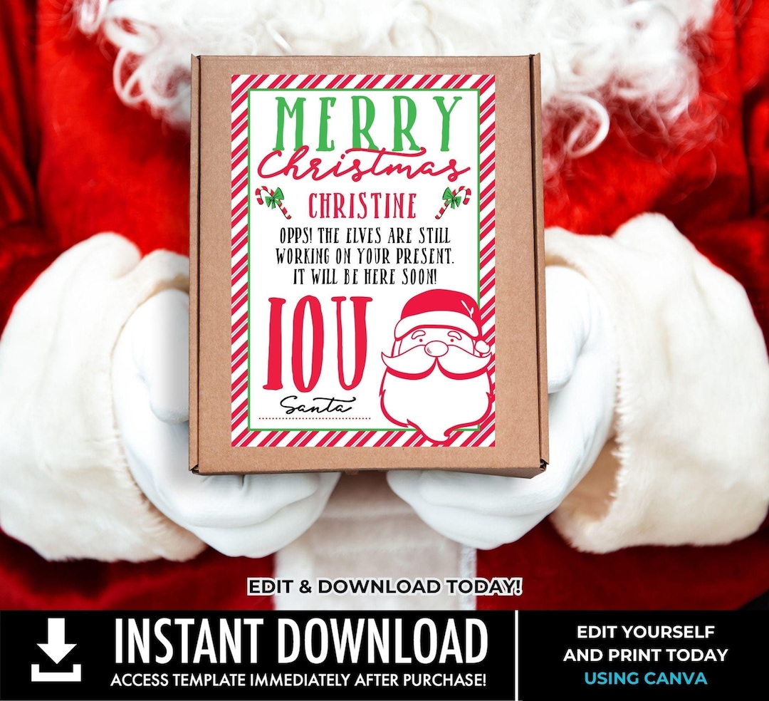 IOU a Christmas Gift, Delayed Gift Delivery Label, Notification From ...