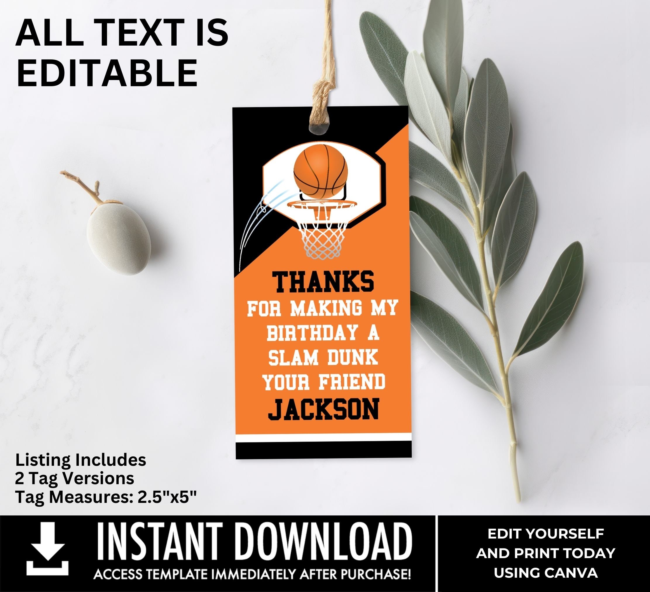 Basketball Favor Tag, Basketball Party, Basketball Birthday, Thank You ...