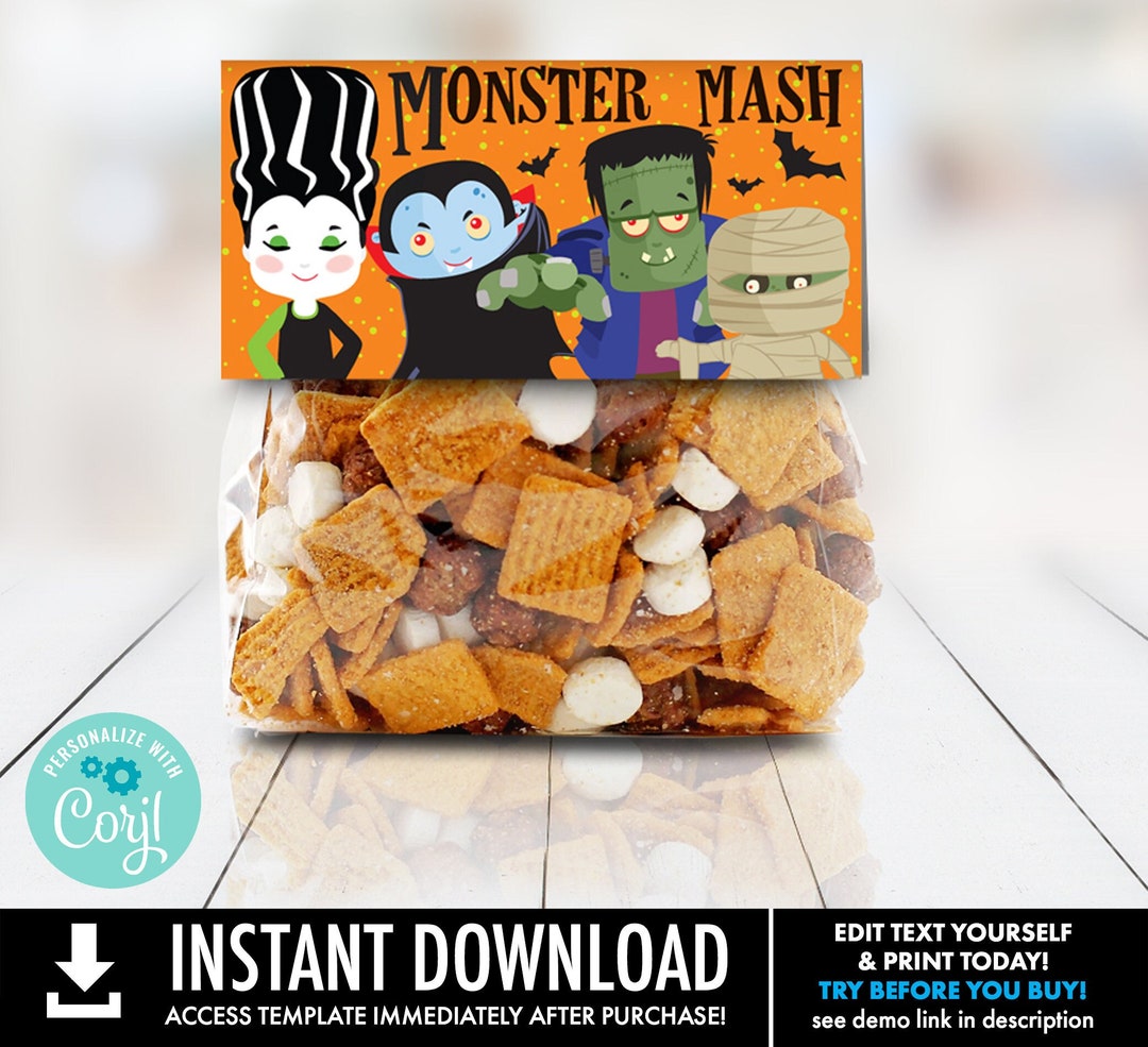 Monster Mash Treat Baggie Toppers - 4" Treat Bag Topper, Halloween ...