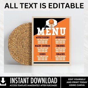 Basketball Party 11x14 Menu Sign, Basketball Birthday, Sports Menu ...