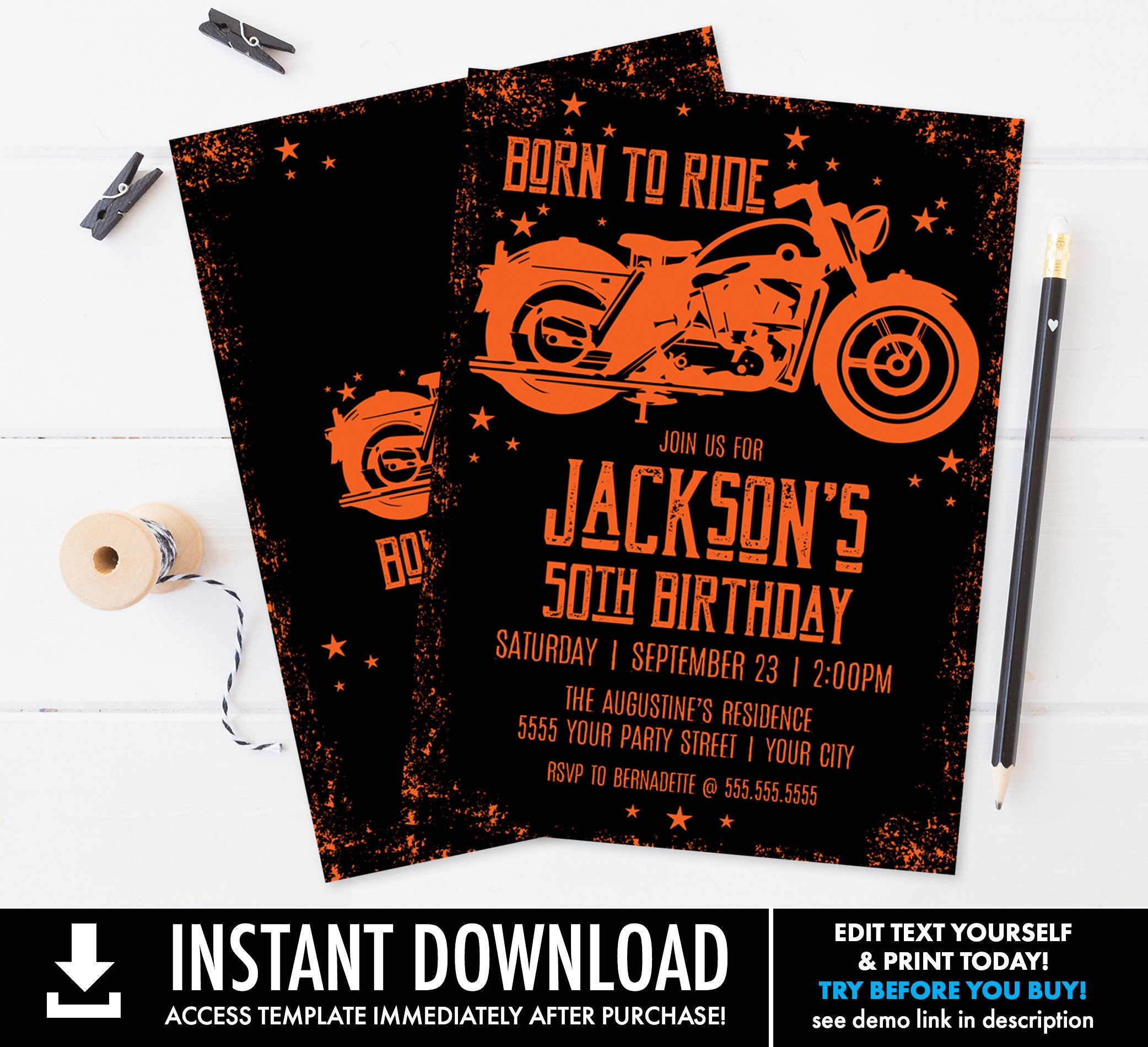 Motorcycle Party Invitation Born to Ride Born to Be Wild | Etsy
