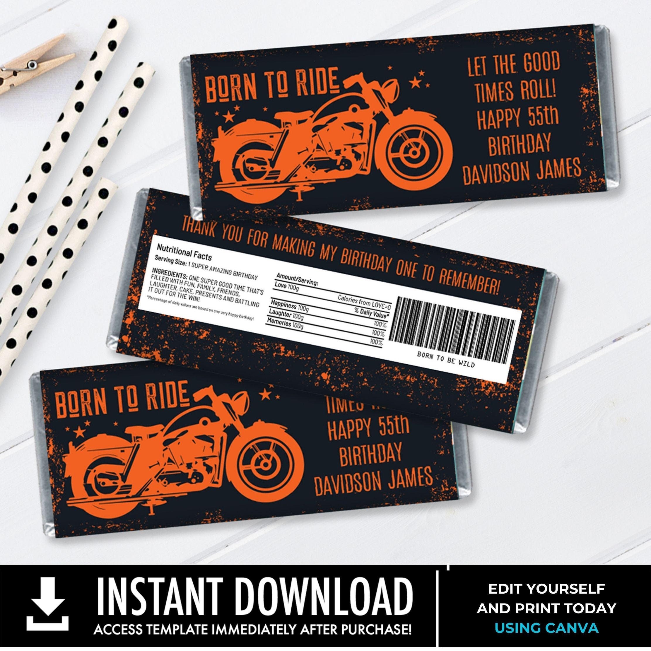 Motorcycle Candy Bar Wrapper/label, Motorcycle Party Favor, 60th ...