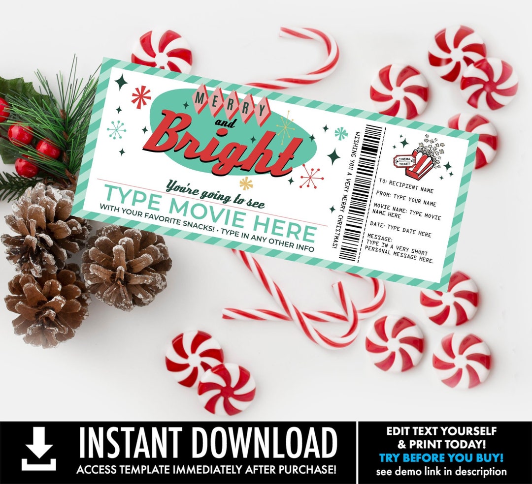 Christmas Movie Ticket Gift Certificate Family Movie Night - Etsy