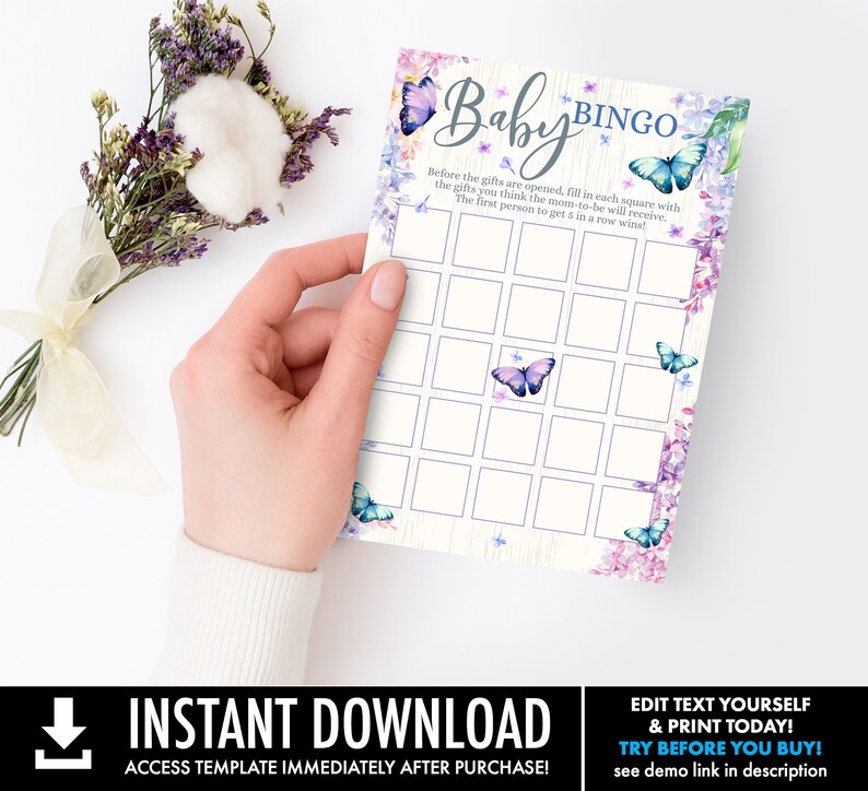 Baby Bingo Game Butterfly Baby Shower Bingo Game Spring - Etsy